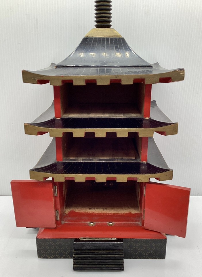 Vintage Japanese 3 Tiered Pagoda Jewelry Music Box Wood Hand Painted - Read | eBay
