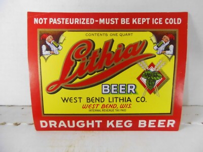 LITHIA DRAUGHT KEG IRTP ONE QUART BEER LABEL~WEST END LITHIA CO., WEST ...
