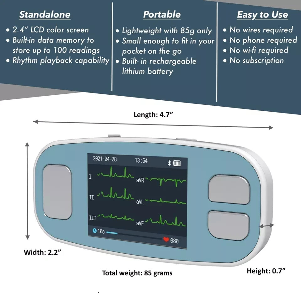 EMAY 6Leads Portable ECG Monitor Record ECG and Heart Rate in 6 ...