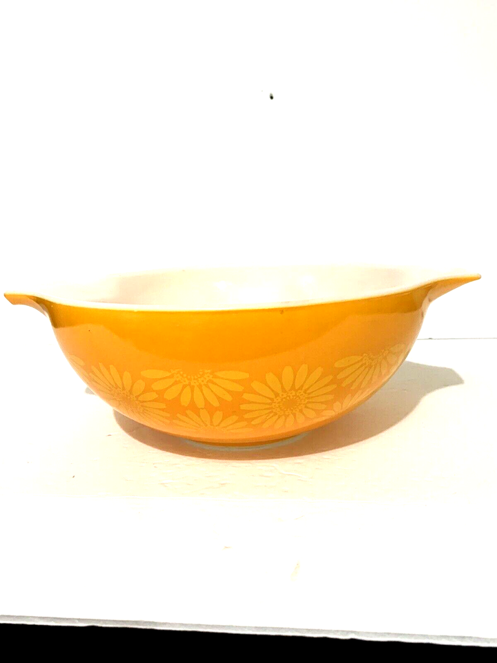 Vintage PYREX #444 Orange Yellow Daisy Sunflower Cinderella 4qt Mixing ...