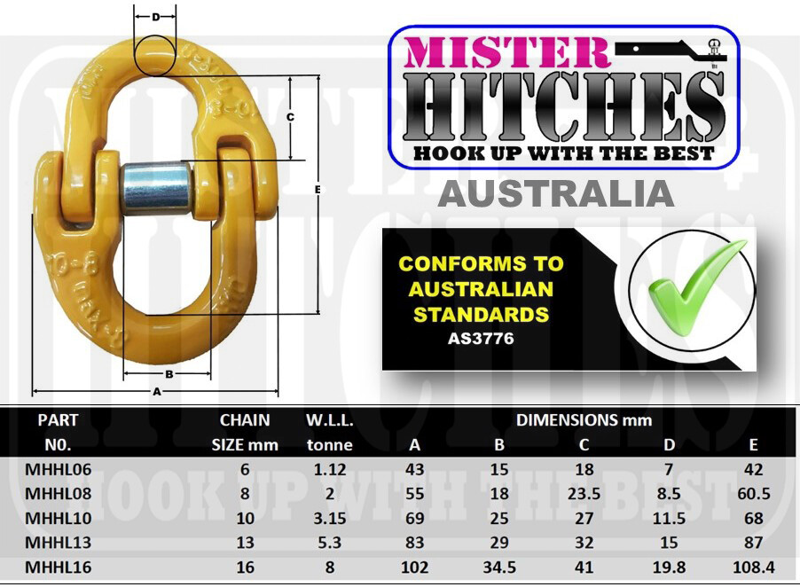 2 x 10mm 3.15 tonne Chain Link Connectors Hammerlock Joiner 4X4 Chain ...