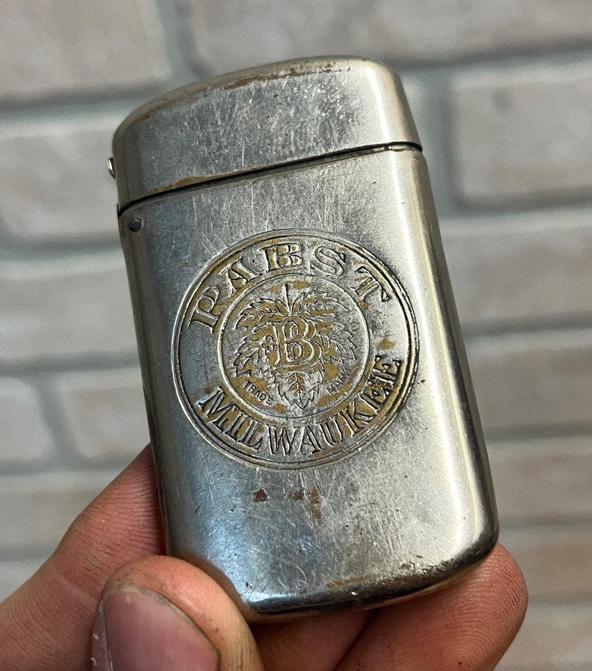Vintage Pabst Blue Ribbon Beer Nickel Brass Match Case Holder Milwaukee ...