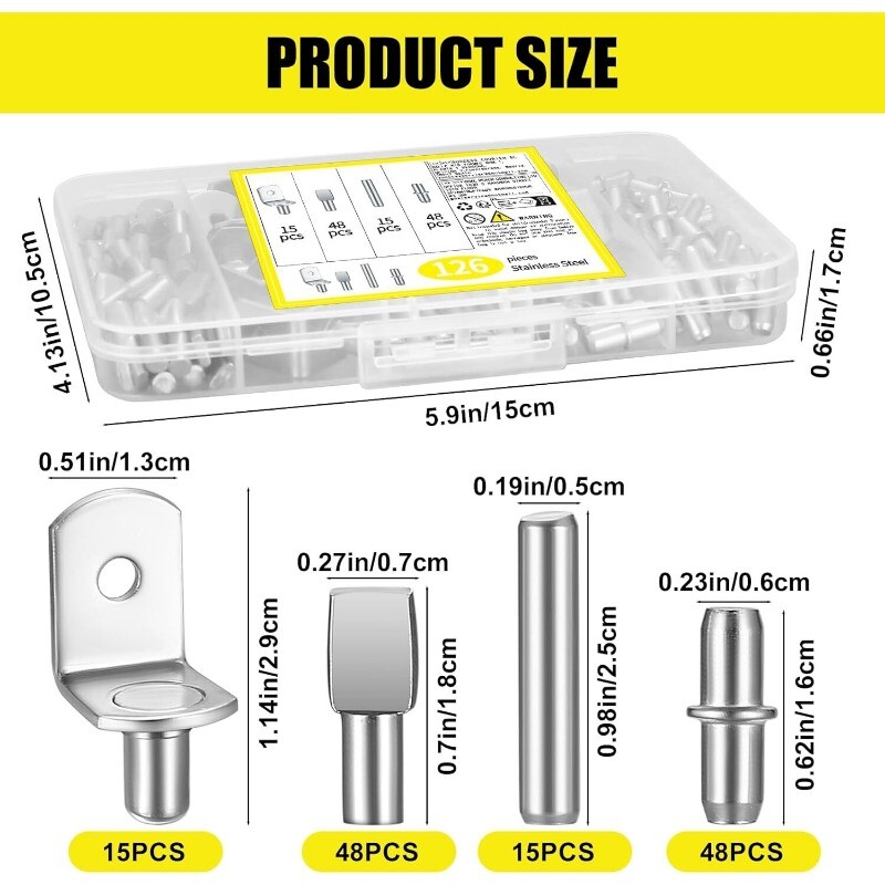 120 Pcs Shelf Pegs Kit, Upgraded Shelf Pins 4 Styles 5mm &6mm Nickel ...