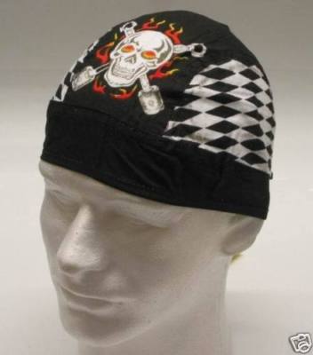 Biker FLAME SKULL DIAMOND ENGINE FITTED Bandana Do du rag Dorag Head ...