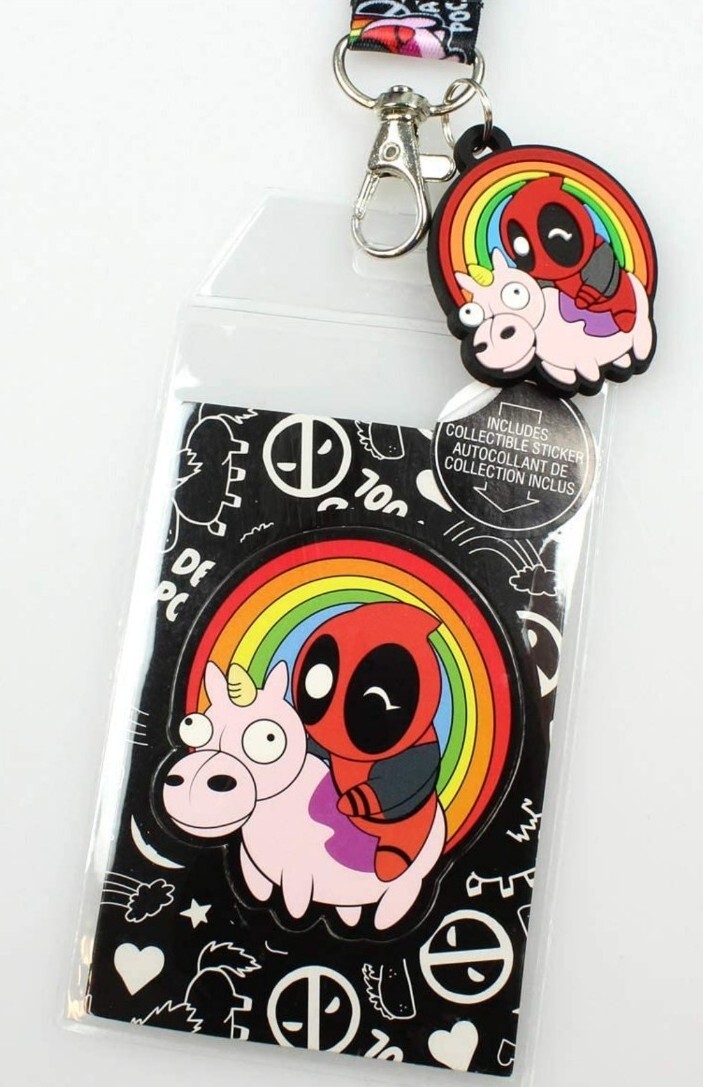 Marvel Deadpool Chibi Lanyard ID Holder with Unicorn and Rainbow Rubber ...