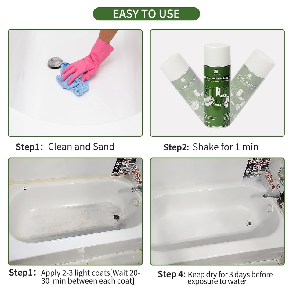 White Paint Bathtub and Tile Refinishing Spray Paint Kit, tub and tile ...