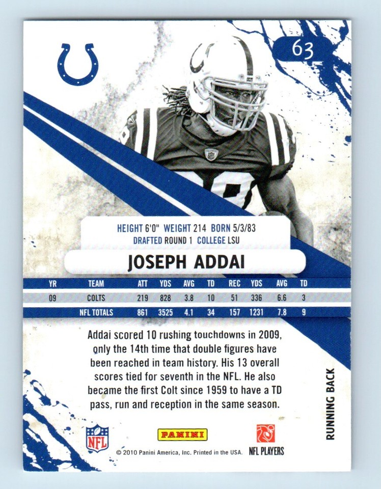 2010 Panini Rookies & Stars Joseph Addai Indianapolis Colts #63 | eBay