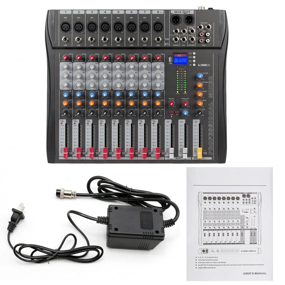 Pro Power Mixer 8 Channel Audio Mixing Console 16 DSP w/USB 110-220V ...