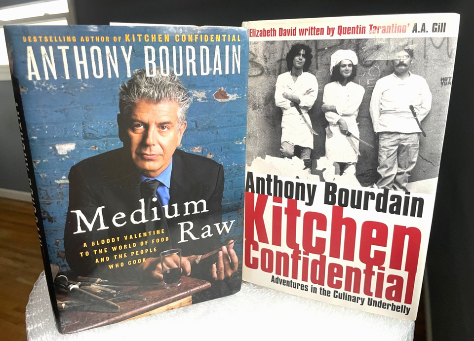 Anthony Bourdain SIGNED Medium Raw + Kitchen Confidential Great Britian ...