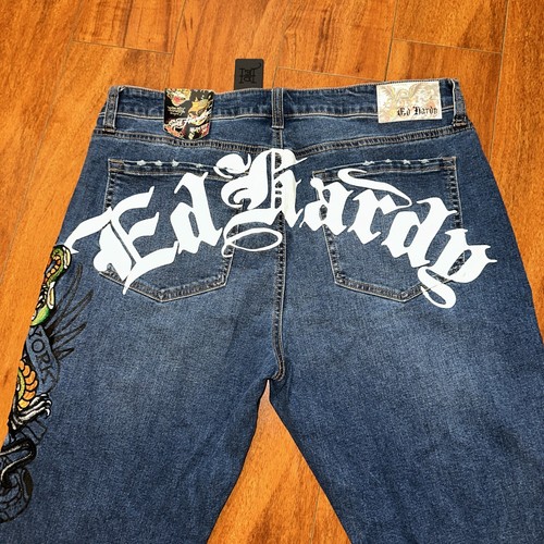 Ed Hardy Men's Panther Snake Logo Distressed Slim Taper Jeans 36x32 ...