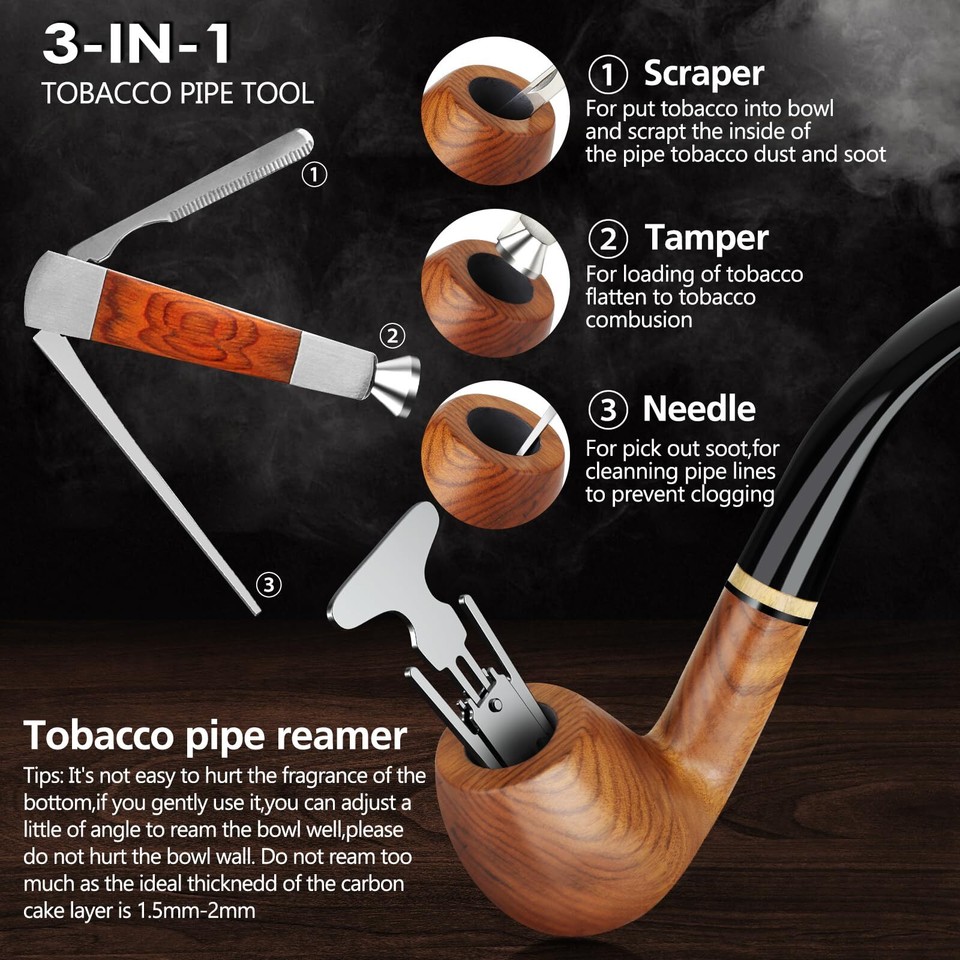Scotte Tobacco Pipe Set Handmade Wood Smoking Pipe with Accessories and ...