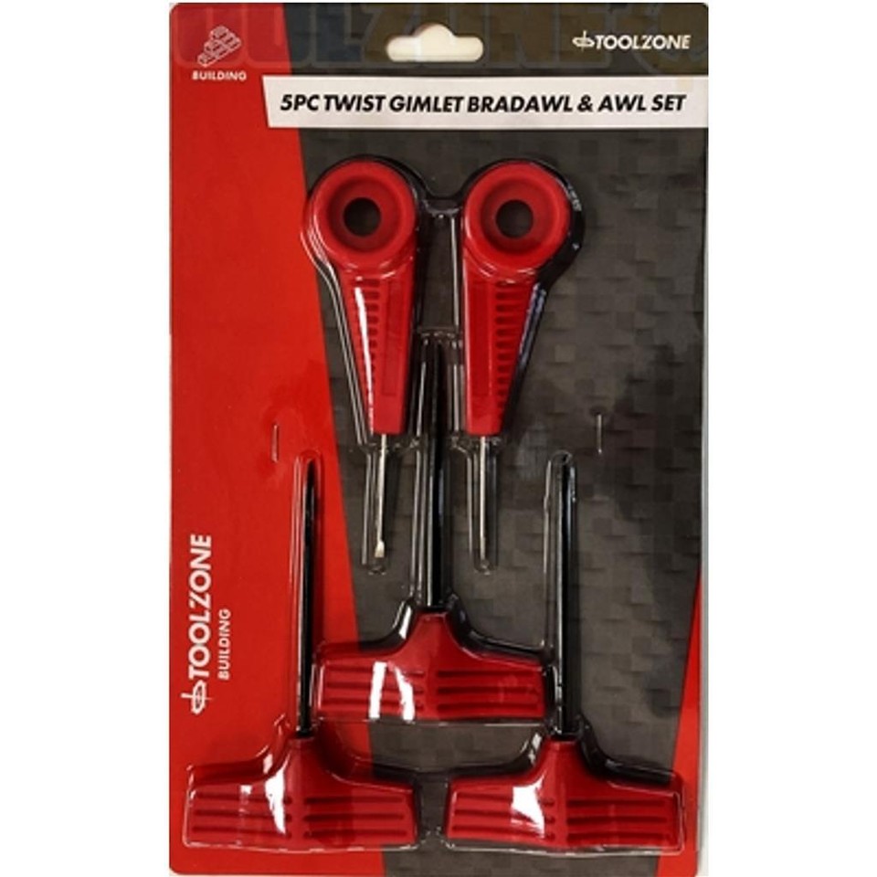 Toolzone 5pc Wood Twist Gimlet Bradawl Awl Set Boring Screwing Tools ...