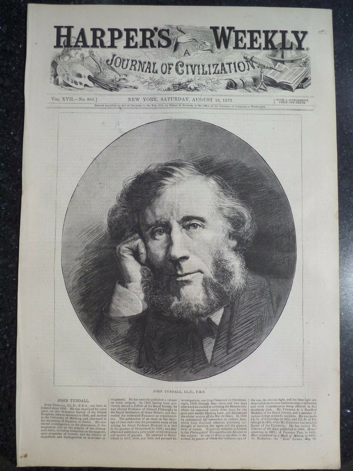 John Tyndall FRS Irish Physicist Diamagnetism Harper's Weekly 1873 | eBay