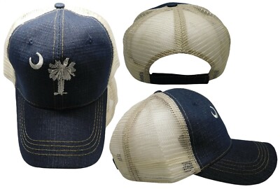 SC South Carolina Tree Moon Denim Trucker Style Mesh Back Embroidered ...