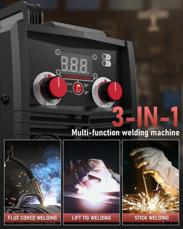 YesWelder 3 in 1 MIG Welder 110V Gasless Lift TIG Stick Welding Machine ...