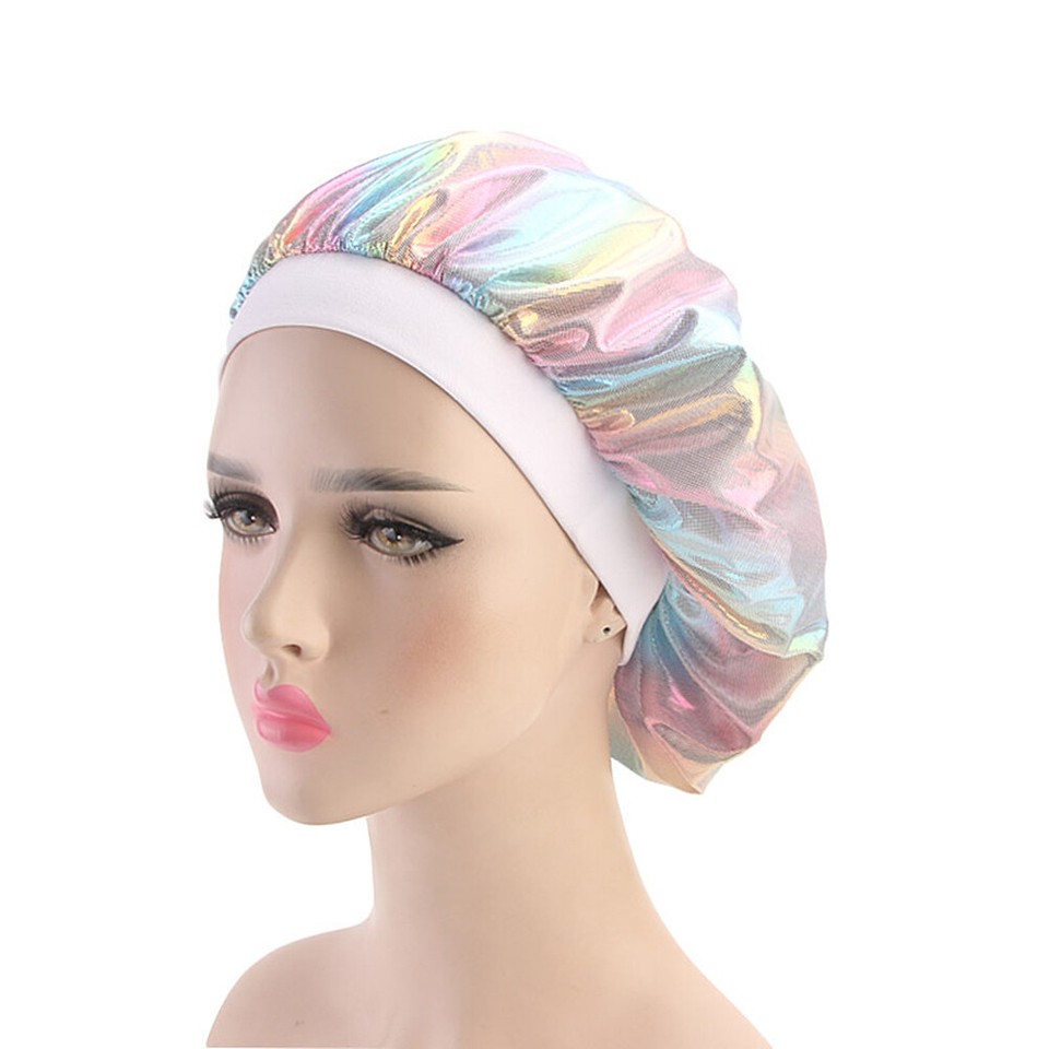 US Women Satin Night Sleep Cap Hair Bonnet Hat Silk Head Cover Wide ...