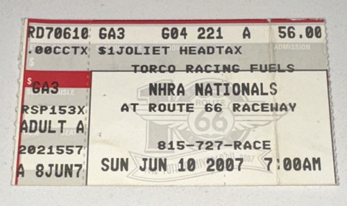 NHRA Nationals Route 66 Raceway Drag Race Ticket Stub Joliet IL 6/10 ...
