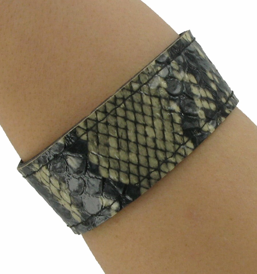 Faux Leather Snake Grain Wrap Bracelet Hook and Loop Fastener | eBay