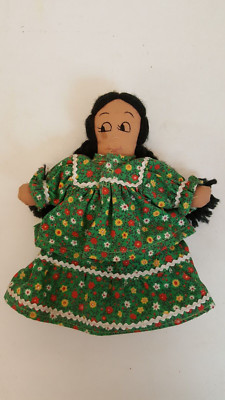 Vintage 1970s San Carlos Apache cloth doll braids green dress great ...