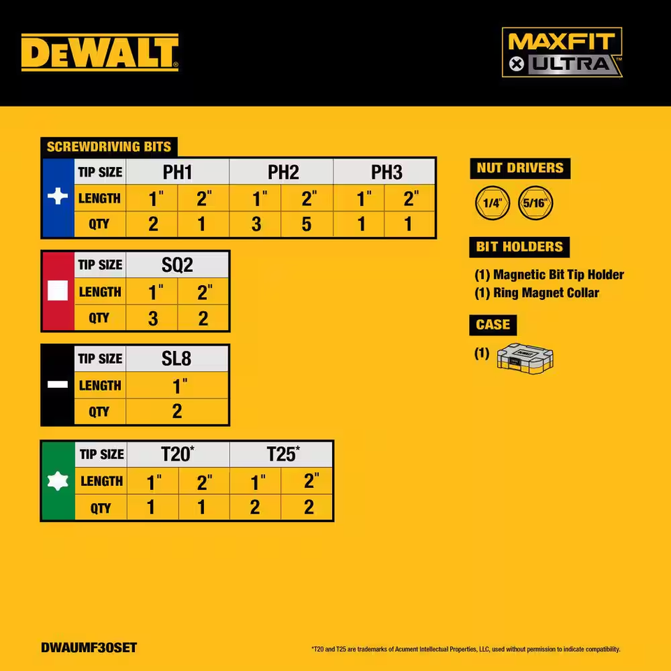 Dewalt MAXFIT ULTRA 1/4 In. Hex Steel Screwdriving Bit Set (30-Piece ...