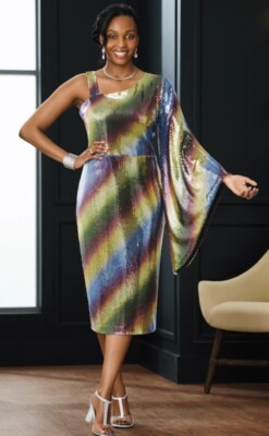 Size 16W PLUS Ashro Multicolor Dinner Party Rainbow Sequin Cocktail ...