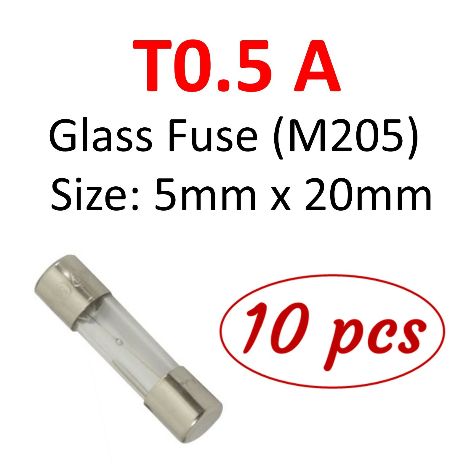 10Pcs M205 Glass Fuse 5mm x 20mm Slow Blow 250V / Select From 0.5A to ...