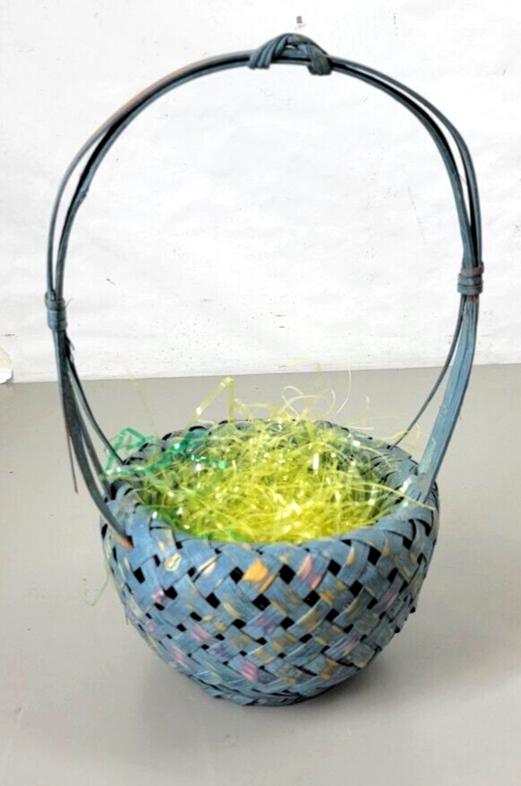 Vintage Bamboo Basket, Easter Colors, Teal, Nice! 10" Tall 5.5"Wide ...