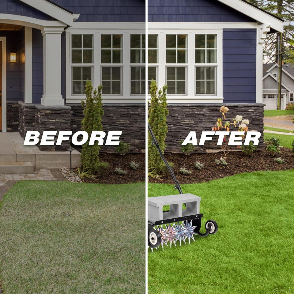 18-Inch Push Spike Aerator, Heavy Duty Rolling Lawn Aerator, Rotary ...