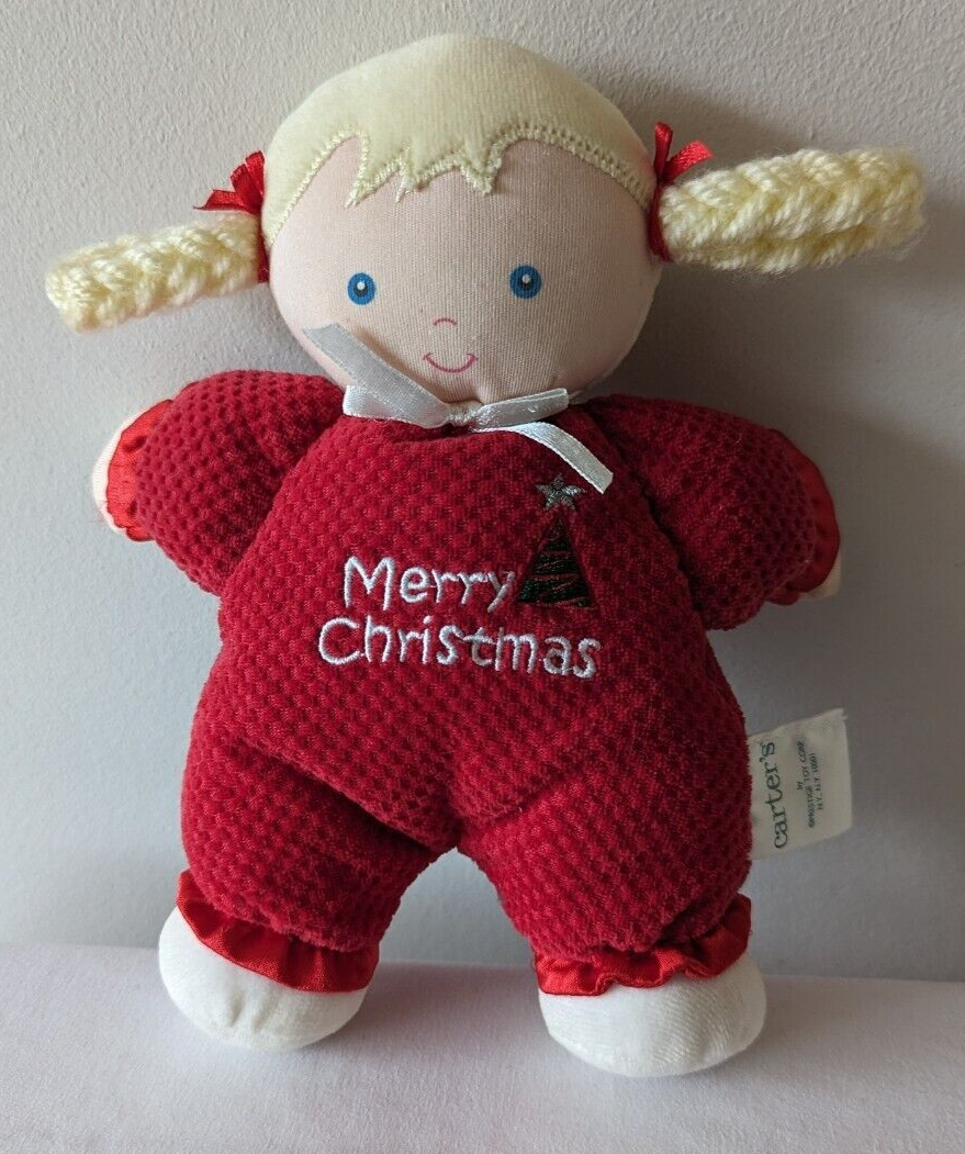 Carters Merry Christmas Baby Girl Doll Plush Rattle Stuffed Toy Blonde ...
