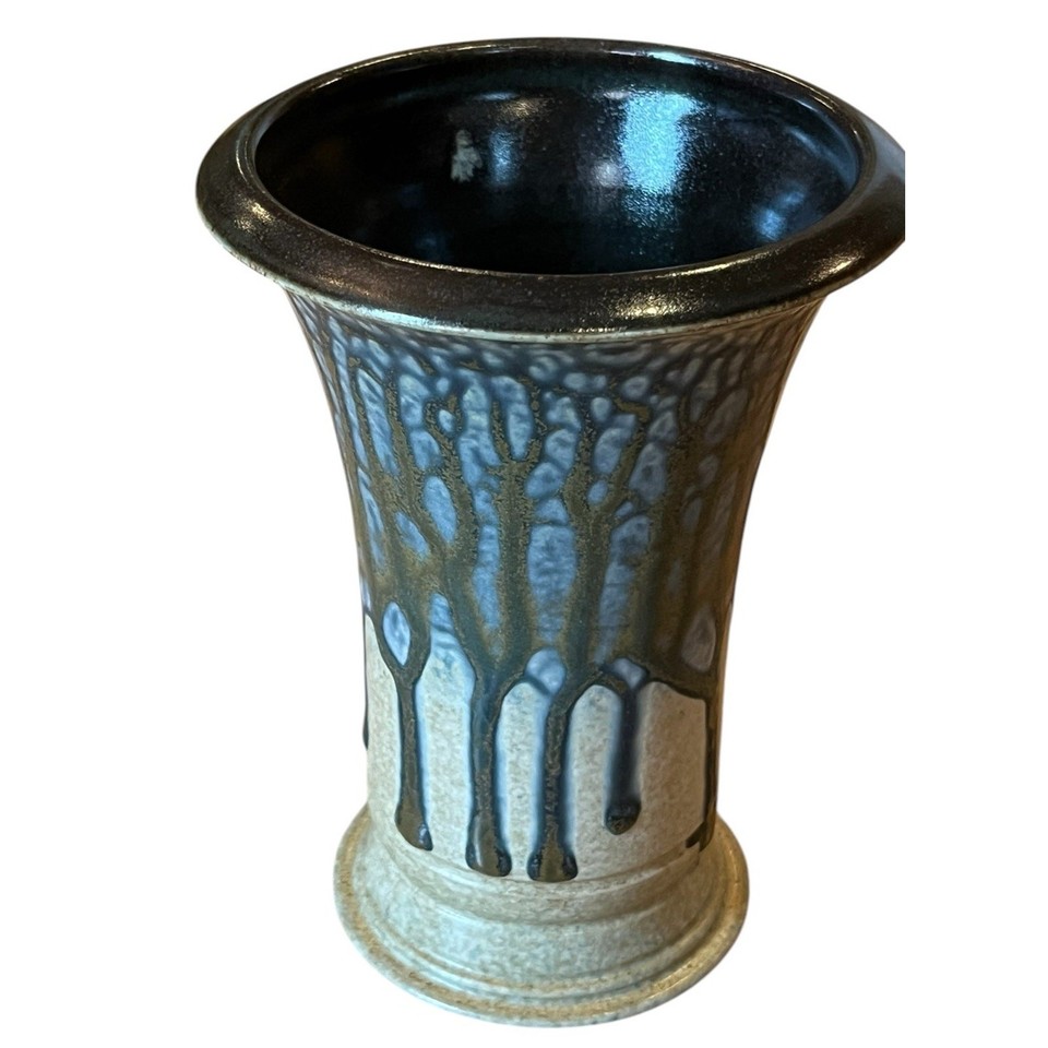 Frank Stofan Wood Ash Blue Drip Glazed Pottery Vase 2003 6 In Tall ...