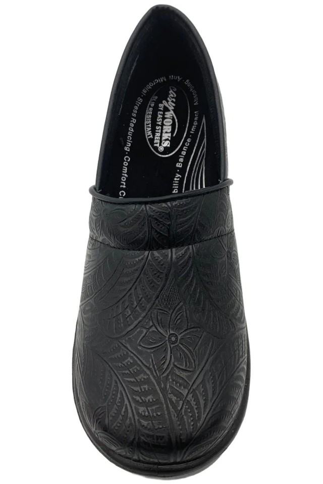 Easy Street Easy Works By Lyndee Slip Resistant Clogs Black Emb | eBay