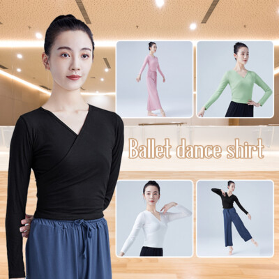 Womens Dance Ballet Tops Wrap Knitted V-Neck Long Sleeve Dance Shirt ...