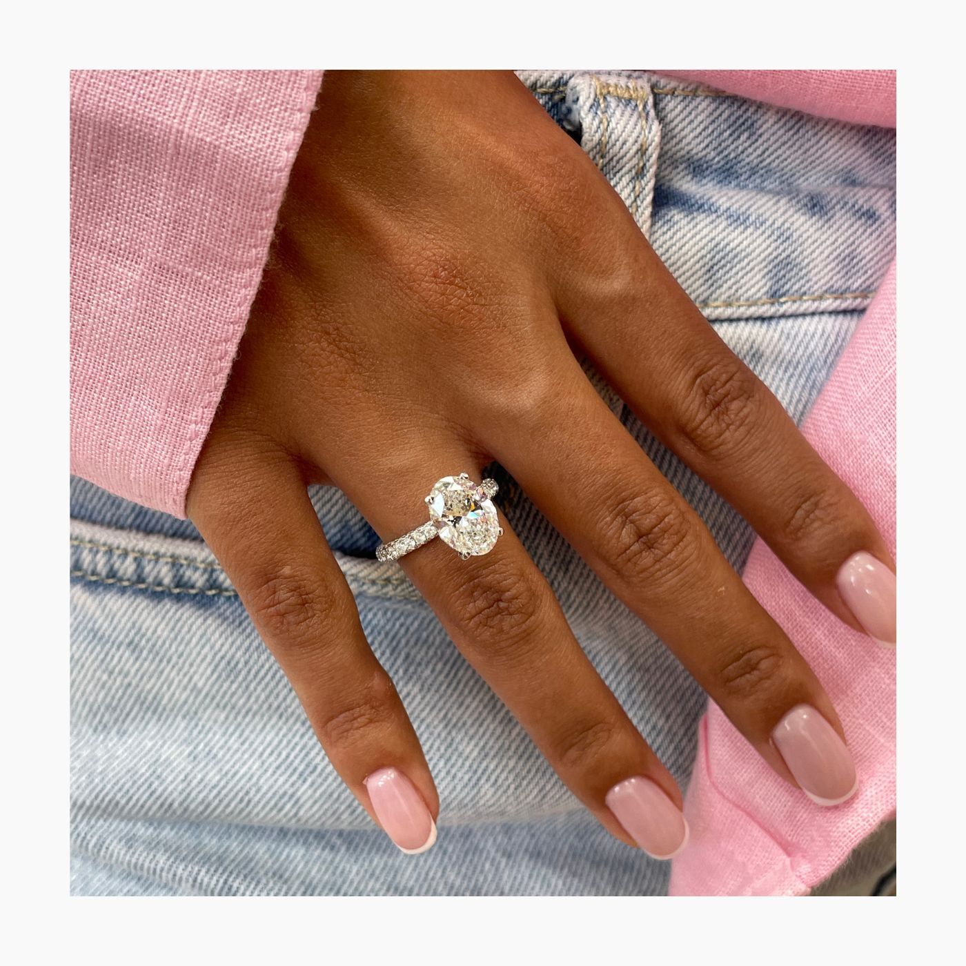Solitaire Engagement Ring Oval Lab Created Diamond 14k White Gold E ...