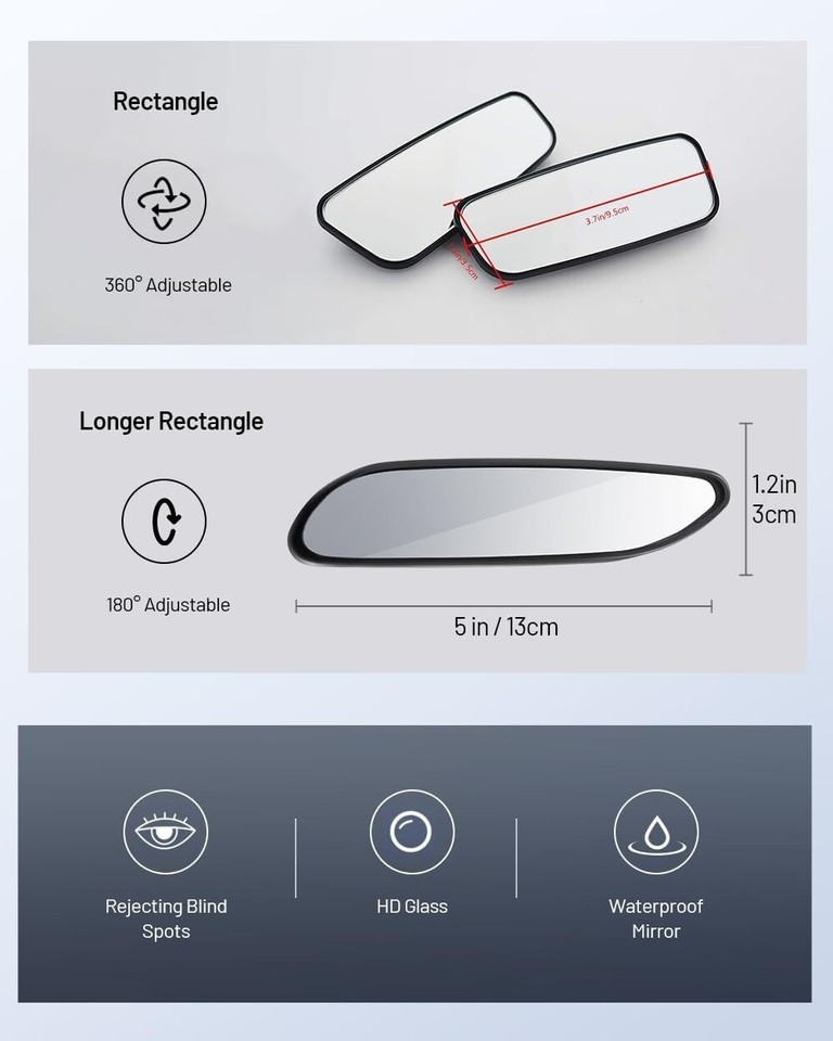 Blind Spot Mirror, HD Glass Convex Lens Frameless Adjustable Blind Spot ...