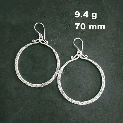 FINE SILVER EARRINGS 925 STERLING CRAFT Dangle 9g Round Hoop Vintage ...