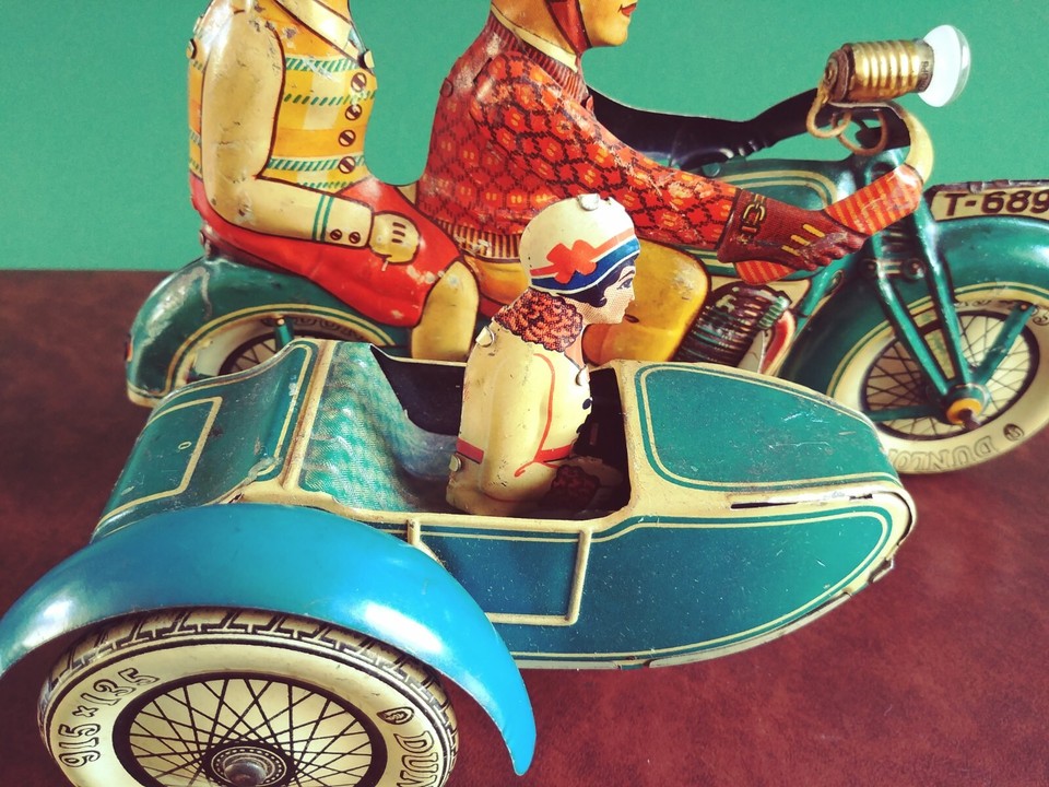 Rare 1930's Tippco TCO 689 Tin Wind-up Sidecar Motorcycle Tinplate Bike ...