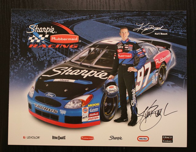 SIGNED Kurt Busch 2001 Sharpie Rubbermaid Roush #97 Hero Card Postcard ...