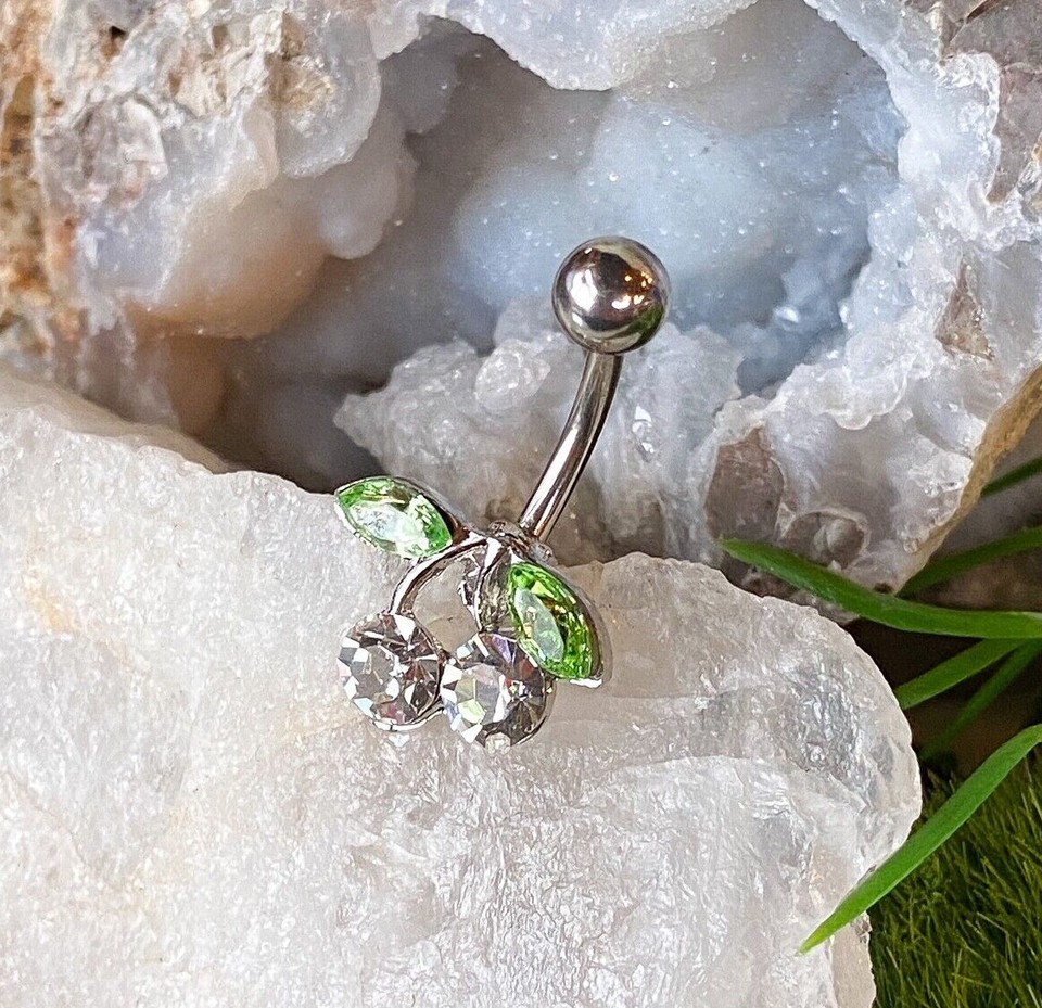 1pc Cherry CZ Gem Belly Ring Navel Piercing Pierced Naval Cherries Body ...
