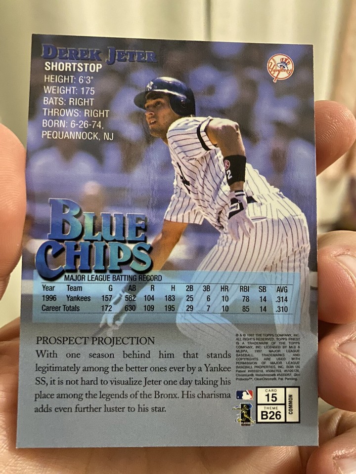 DEREK JETER 1997 TOPPS FINEST BLUE CHIPS #15 YANKEES W/Peel | eBay