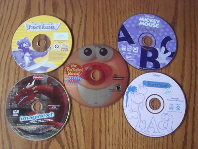 5 Early Childhood PC CD ROM Games Fisher Price Imaginext Hasbro Disney ...