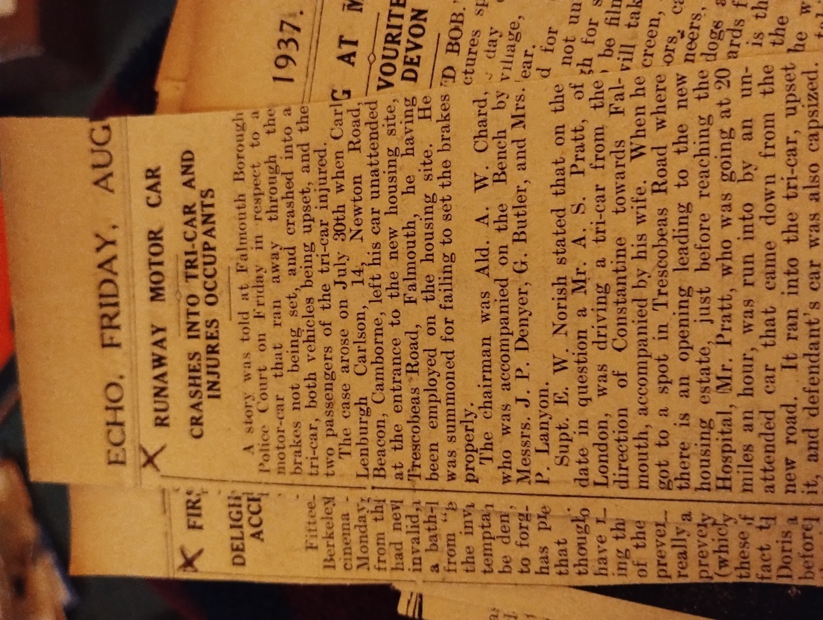 Sk251 Ephemera 1937 Article Falmouth Motor Car Crash Carl Carlson | eBay UK