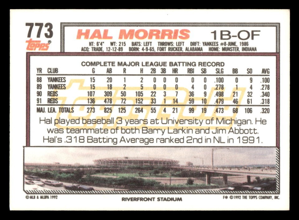 1992 Topps #773 Hal Morris Gold Winners | eBay