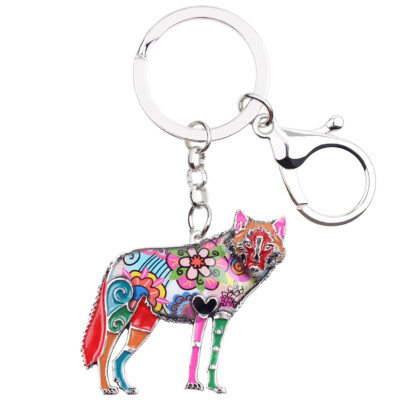 Enamel Alloy Novelty Wolf Keychains Key Ring Charms Wild Animals ...