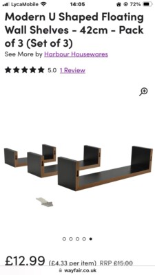 Modern Floating U Shaped Shelves x 3 - Grey | eBay UK