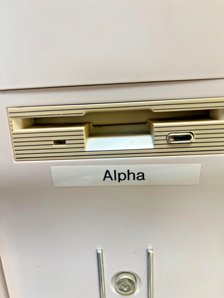 VINTAGE ALPHA DESKTOP COMPUTER TOWER -LIGHTS UP-FAN WORKING-DOORS OPEN ...