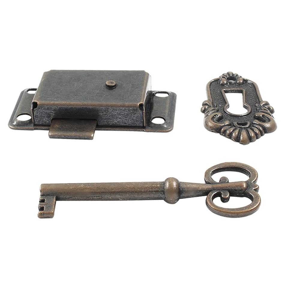 2Pcs Antique Cabinet Lock Set - Vintage Non-Mortise Lock and Key for ...