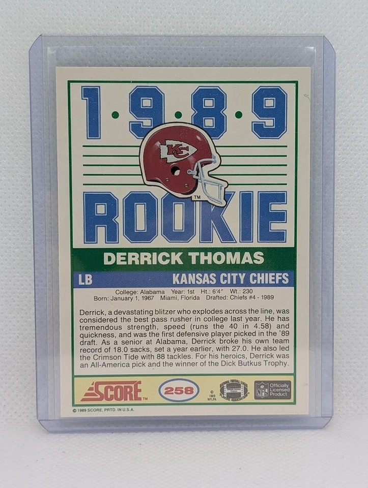 *RARE ERROR* 1989 Score #258 DERRICK THOMAS GEM MINT One of a Kind ...