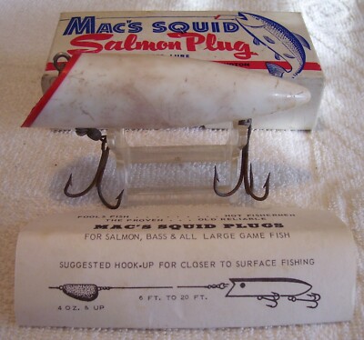 41323 VINTAGE MAC'S SQUID SALMON PLUG LURE 4" BOX PAPERS | eBay