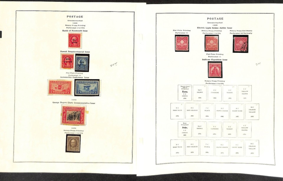 United States Stamp Collection on 12 Scott National Pages, 1919-1932 ...