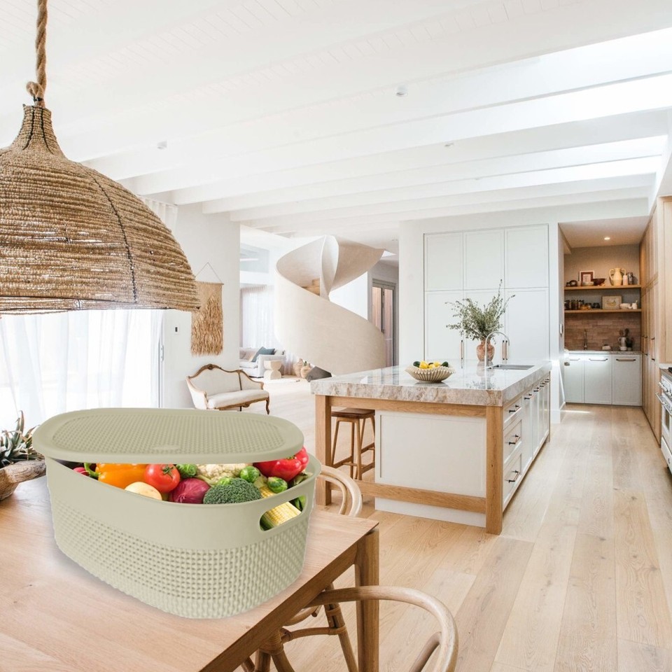 Plastic Basket with Lid & Handle Large Green Shelf Storage Box for ...